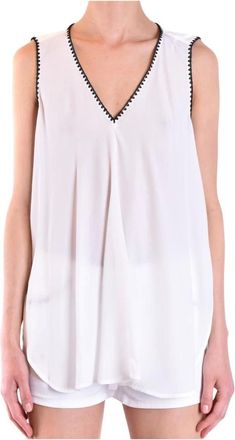 Dondup Femme, Blouses et Chemises, Blanc, Taille: 34 FR D&eacute;bardeur sans Manches &agrave; Col en V D&eacute;gag&eacute;