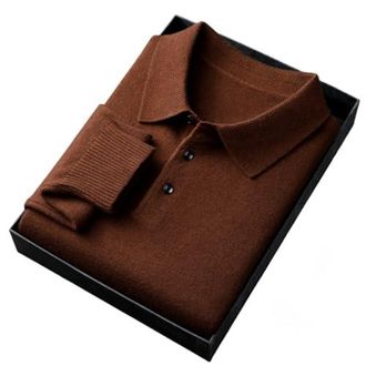 Generic Pull en cachemire solide &agrave; manches longues et col polo pour homme avec 3 boutons, marron, XXL