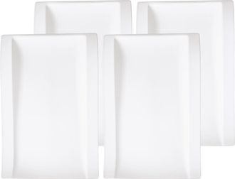 Villeroy & Boch NewWave Gourmetteller 4er Set, 37 x 25 cm, Servierteller in geschwungener Form, Premium Porzellen, Wei&szlig;