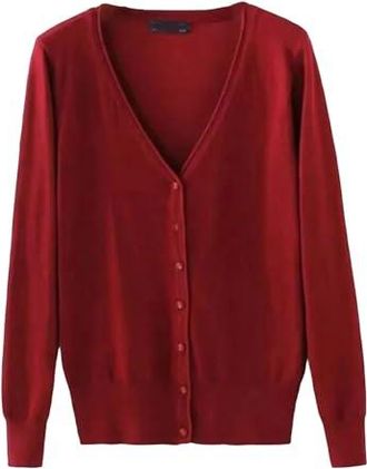 Generic Cardigan dhiver d&eacute;contract&eacute; en tricot &agrave; manches longues et col en V pour femme, Bourgogne, 3XL