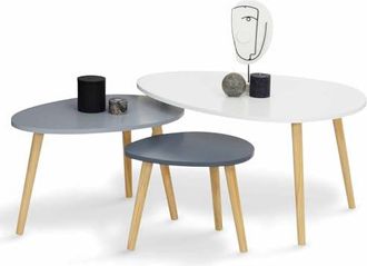 IDMarket Lot de 3 Tables Basses gigognes Gaia laqu&eacute;es Blanc Gris scandinave