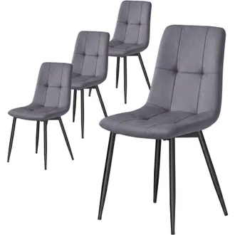 Vasagle Lot de 4 Chaises Rembourr&eacute;es en Velours, Chaises de Salle &agrave; Manger, Pieds R&eacute;glables, pour Cuisine, Salon, Gris