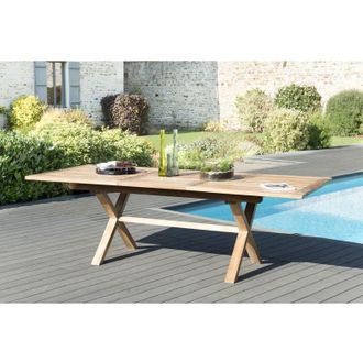 Macabane Fun - Table de jardin 8/10 personnes - rectangulaire pieds crois&eacute;s extensible 180/240x100 cm en bois Teck