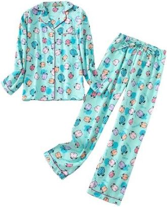 Generic Ensemble de pyjama pour femme avec bouton, haut &agrave; manches longues boutonn&eacute; et pantalon ample, v&ecirc;tement de nuit respirant avec poches, confortable et d