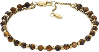 Fossil Damenarmband aus Edelstahl oder Messing mit Karabiner- oder Schieberverschluss, Sattes Braun