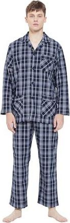 Global Ensemble de Pyjama Hommes Coton Vêtements de Nuit boutonnés à Manches Longues Vêtements de Nuit à Cordon de Serrage Confortable Respirant Hommes Haut