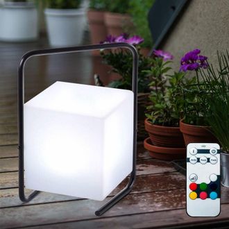 ETC Shop Außenlampe schwarz Tischlampe Terrasse led Gartenlampe Fernbedienung, rgb Farbwechsel Würfel weiß IP44, 1x led 1W 50lm warmweiß, LxBxH 17,6x17,6x29 cm