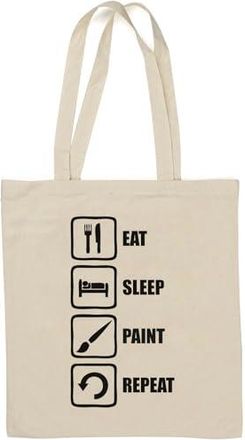 Generic Eat Sleep Paint Repeat Brush Logo Sac fourre-tout en coton naturel Blanc