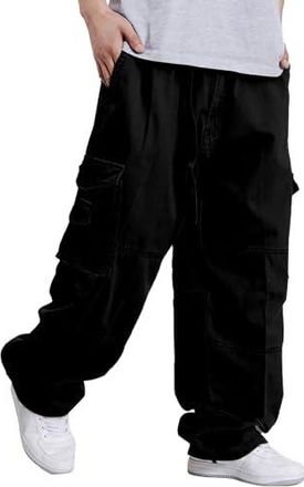 Generic Pantalon baggy pour homme - Coupe ample - Pantalon chino stretch - Pantalon de loisirs hippie - Pantalon sarouel avec plusieurs poches - Pantalon en t