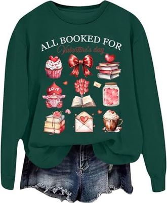 Generic Pull pour femme - Haut de Saint-Valentin avec imprim&eacute; coeur accrocheur - Sans capuche - Col rond - Manches longues - Pull &agrave; capuche - Pull d&eacute;contract&eacute;