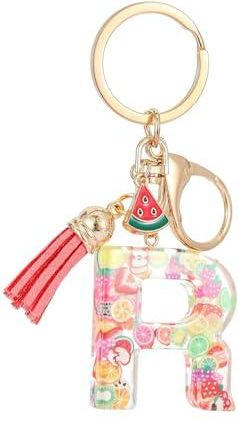 Generic Porte-cl&eacute;s en r&eacute;sine avec 26 lettres et pampille past&egrave;que Sifflet cr&eacute;atif Dragonne, R, taille unique