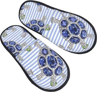 Generic Chaussures De Maison Tortue Aux Pierres Bleues Duveteux Pantoufle Pour Femme Et Homme Fuzzy Pantoufles F&ecirc;te Shoes Pour H&ocirc;tels Piscine L
