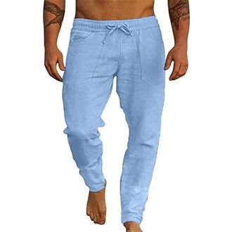 Generic Pantalon en coton et lin pour homme 2026 Printemps et &eacute;t&eacute; Pantalon d&eacute;contract&eacute; toutes couleurs unies Peinture Coton ample Grande taille Pantalon tenda
