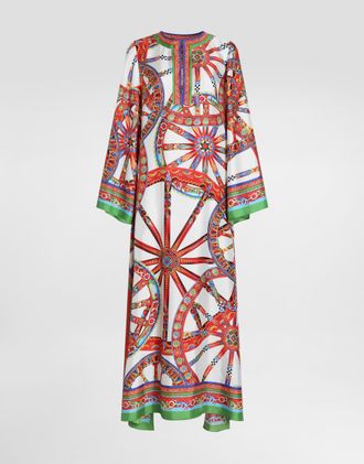 Dolce & Gabbana Kaftankleid Aus Twill Mit Carretto-print - Frau Kleider Mehrfarbig 46
