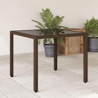 vidaXL Gartentisch mit Glasplatte Braun 90x90x75 cm Poly Rattan - Vidaxl