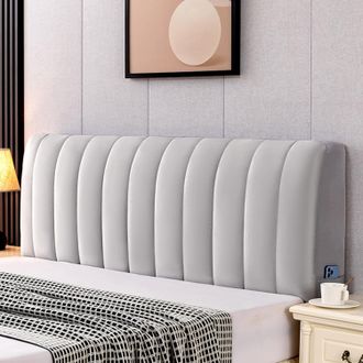 Generic Vollst&auml;ndig gepolsterter Stretch-Kopfteilbezug mit R&uuml;ckenlehne, geeignet for alle Kopfteiltypen(Light Grey,220cm/86.6inches)