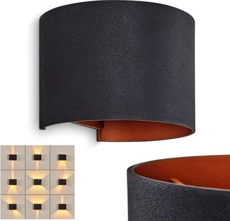HOFSTEIN Wandleuchte Badajoz, moderne Wandlampe aus Metall in Schwarz/Kupferfarben, runde Leuchte mit verschiedenen Lichteffekten durch verstellbaren Schirm, U