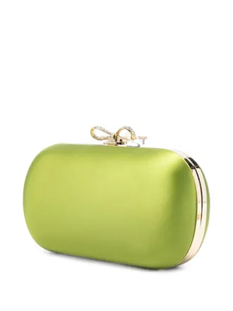Self Portrait Satin Bow-Detail Clutch - Green