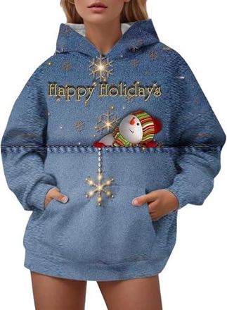 Generic Femmes L&acirc;che Automne Hiver Top No&euml;l Mignon Bonhomme de Neige Imprimer Casual Pullover Hoodie Sweatshirt, bleu marine, XL