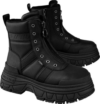 Buffalo Damen Stiefel Schuhe Schnürschuh Stiefeletten Fusion Front Zip, Farbe:Schwarz, Schuhgröße:EUR 38, Artikel:-Black