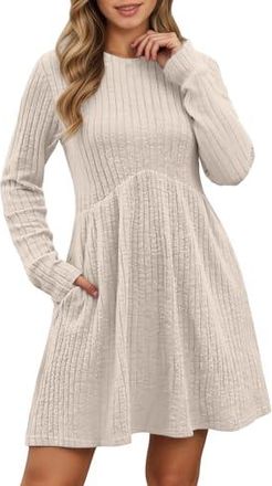 Generic Robes boh&egrave;me 2026 pour femmes, robe unie en tricot polaire irr&eacute;gulier avec jupe &eacute;vas&eacute;e, beige, 3XL