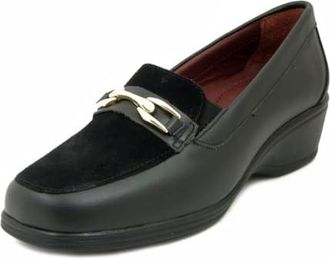 Stiledivita Mocassins femme en cuir noir compens&eacute;e basse, semelle amovible, plante confortable, 9096, Noir, 39 EU