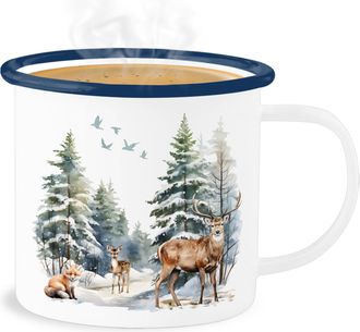 Shirtracer Emaille Becher Blechbecher - Weihnachtstasse Tasse - Winterwald Tiere Motiv I Winter Geschenk Winterzeit I Winterlandschaft I Waldtiere Fuchs Reh Hirs
