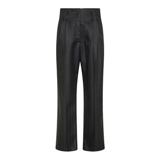 Forte_Forte Femme, Pantalons, Noir, Taille: 40 FR Pantalon en laine taille haute à plis