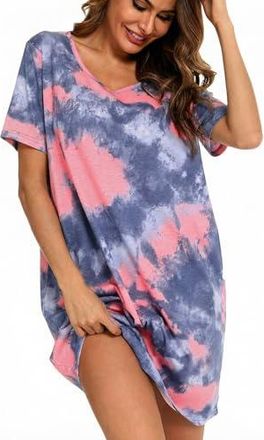 Mia Lucce Chemise de Nuit Femme Manches Courtes Nuisette Femme Coton Robe de Nuit Col Rond de Nuit Imprim&eacute;e S-XXXL