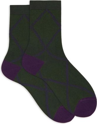 Gallo Gallo, Femme, Sous-v&ecirc;tements, Multicolore, Taille: XS Chaussettes Courtes en Coton &agrave; Motif Losanges