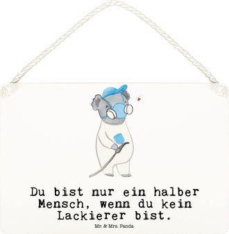 Mr. & Mrs. Panda Schild Lackierer Herz DIN A6 - Geschenk, Spruch, Lustig, Ausbildung, Holzschild, holzbild, Gesellenprüfung, Türschild Familie, Küchenschild