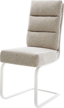 DELIFE Schwingstuhl Pela-Flex Freischwinger flach Wei&szlig; Webstoff Soft Beige Taschenfederkern