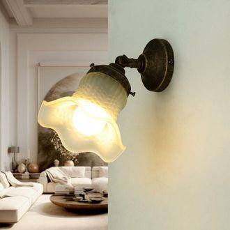 Licht-Erlebnisse Licht-erlebnisse - Applique dint&eacute;rieur Vetro 141 avec abat-jour au design floral style rustique en laiton massif E14 - Bronze antique mat