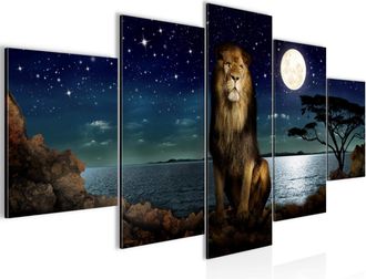 Runa Art Bilder Afrika Löwe 200 x 100 cm 5 Teilig XXL Wanddekoration Design Blau 022951a