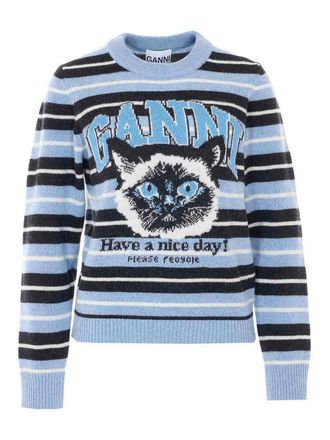 Ganni Pull Col Rond - Bleu
