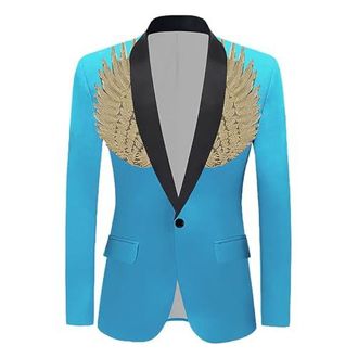 Generic Veste pour homme avec paillettes brod&eacute;es et ailes brod&eacute;es - Blazer - Col ch&acirc;le - Coupe ajust&eacute;e - &Eacute;l&eacute;gante - Motif dor&eacute; - Pour f&ecirc;te, mariage, sc&egrave;ne, ch