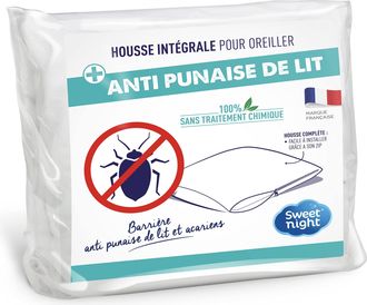 Sweet Night Kissenbezüg 60x60 cm | Anti-Wanzen und Anti-Milben Kopfkissenschoner | Stille | Reißverschluss | Ohne chemische Behandlung, Weiß