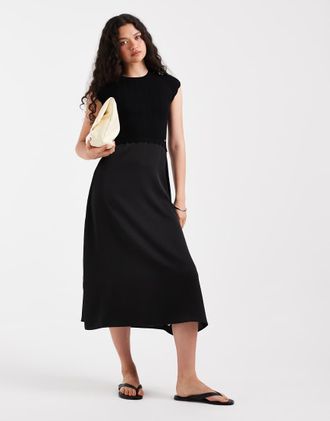 Boss Orange by Hugo Boss Ficella - Robe courte en maille &agrave; mancherons - Noir