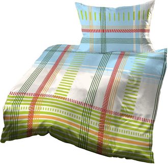 Gerald Wittmann Bettwäsche 140x200 cm + 70x90 cm, Baumwolle Renforce, Kariert Blau Weiß Grün