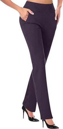 Generic Pantalon de yoga pour femme - Taille haute - Stretch - Coupe ajust&eacute;e - L&eacute;ger et confortable - Couleur unie - Pantalon de jogging - Jambes droites - Pa