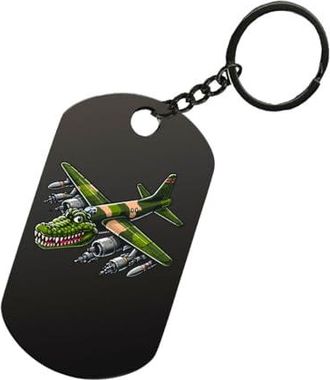 Generic Bombardiro Crocodillo Porte-cl&eacute;s humoristique en acier inoxydable avec inscription &laquo; Brainrot &raquo;