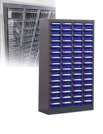 Generic Hardware-Organizer-Schrank mit beschrifteten Schubladen for effiziente Aufbewahrung in Garagen- und Hobbyprojekten, Design aus legiertem Stahl mit 60 