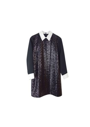Victoria Beckham Black Sequin Contrast Collar Mini Dress Size XS