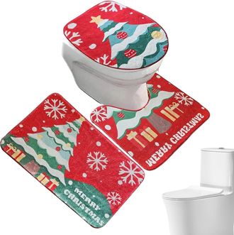 Generic Weihnachts-Badezimmerdekorationsset - Festlicher Badezimmerdeckeldeckel mit Anti-Rutsch-Pads | Cartoon-Winterurlaub Dekorationen für zu Hause zu vermi