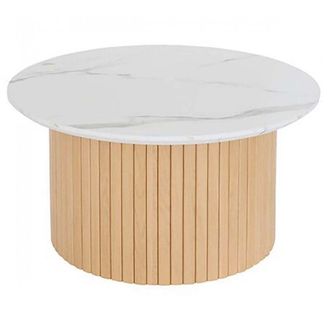 PEGANE Table basse ronde avec plateau effet marbre blanc - Diam&egrave;tre 70 x Hauteur 40 cm