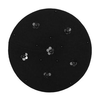 ZLYC B&eacute;ret Basque pour Femme, Paillettes Noires, Taille Unique