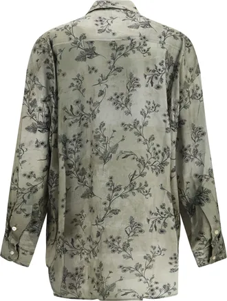 R13 Floral V-Neck Ruffle Shirt - Green