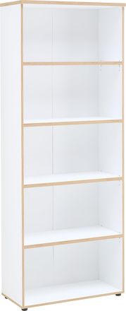 M&ouml;belando Aktenregal >Memphis< wei&szlig; modern 197 cm hoch, 75 cm breit, 38 cm tief, 5 offene F&auml;cher, 4 Fachb&ouml;den, MDF supermatt & Melamin, Artisan-Eiche-Akzente, B