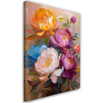 Feeby Wandbild - Wohnzimmer Modern Deko - Farbige Pfingstrosen Blumen - 30x45 1tlg - Bilder Leinwand - Bild auf Leinwand Schlafzimmer - Leinwandbilder f&uuml;r d