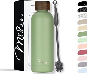 Milu Gourde Isotherme - Bouteille Isotherme - 500ml - Gourde INOX Bouche Standard - Gourde Sport &Eacute;tanche - Gourde Enfant sans BPA - Brosse de nettoyage inc